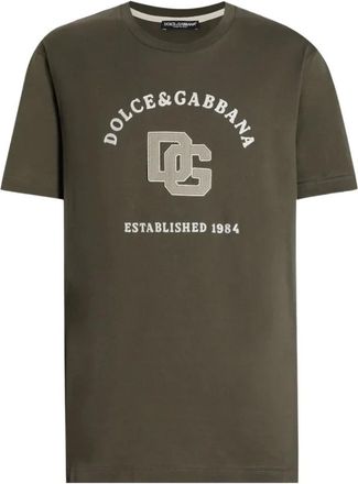 Dolce & Gabbana Homme, Tops, Vert, Taille: S T-shirt en coton imprim&eacute; et brod&eacute;