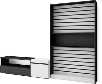Skraut Home Skraut Home - Wohnwand Wohnzimmer, Wohnzimmerm&ouml;bel, M&ouml;belset, 260x186x35cm, F&uuml;r TV-Ger&auml;te bis zu 65, Wohnzimmer M&ouml;bel, Moderner Stil, Wei&szlig; und