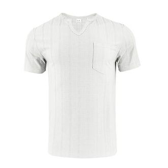 Generic T-shirt Homme Couleur Unie T-Shirt &agrave; Col en V et Manches Courtes D&eacute;contract&eacute; Ample Confortable Tendance Sport Commerce Ext&eacute;rieur, Blanc., XXL