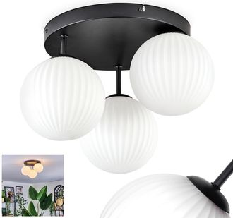 HOFSTEIN Deckenleuchte Chehalis, 3-flammige Deckenlampe aus Metall/Milchglas/Riffelglas in Schwarz/Wei&szlig;, Leuchte im Retro/Vintage-Design (Schirme &Oslash; 15 cm), G9,