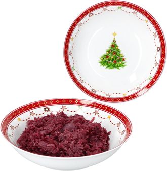 MamboCat 2er Set Weihnachtstraum Servierschalen Ø25,5cm I 1,3L I weiße Porzellan Schüssel mit Weihnachtsdekor für Beilagen, Dessert, Suppe & Co. I für Weihnach