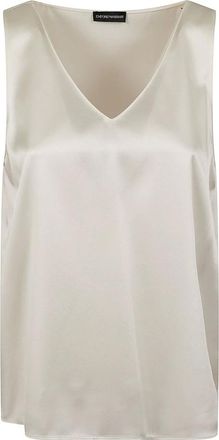 Emporio Armani Femme, Tops, Beige, Taille: 38 FR Top en soie &agrave; col en V