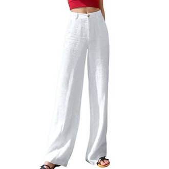 Generic QJDFLL Pantalon d&eacute;contract&eacute; pour Femme, l&eacute;ger, Large, Taille Haute, pour Un Usage Quotidien, Confortable et &eacute;l&eacute;gant, en m&eacute;lange de Lin, pour Le Printe
