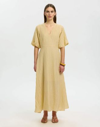 Selected robe mi-longue en paille italienne-Blanc