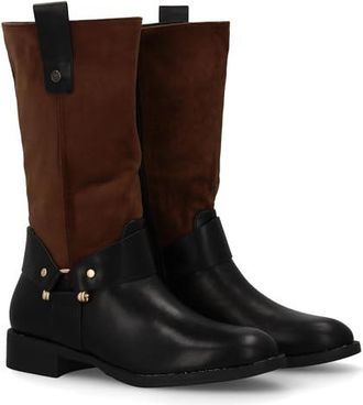 Shoes & Blues Bottines pour femme avec double texture, fermeture à glissière, détails métalliques, talon bas, idéales automne hiver., marron, 37 EU
