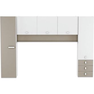 PEGANE Pegane - Meuble de rangement pour lit enfant - 304 x 203 x 53,5 cm - 3 portes et 3 tiroirs - Panneaux de particules blanc mat/argile