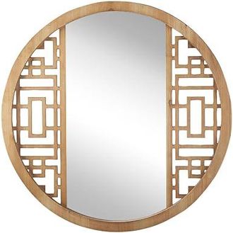 Beliani Miroir Mural Design de Forme Ronde 60 cm avec Cadre en Bois Clair Naturel pour Entrée Salon ou Chambre au Style Moderne