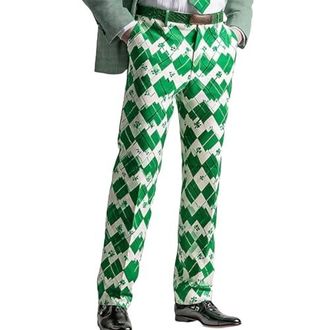 Generic Pantalon de la Saint-Patrick pour homme Motif tr&egrave;fle Pantalon habill&eacute; Jambe droite Pantalon de costume pour les vacances, les festivals, le bureau, le