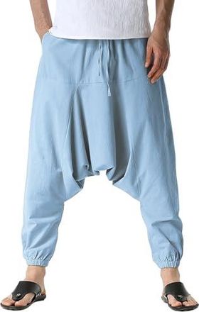 Generic Pantalons de jogging pour hommes pantalons d&eacute;contract&eacute;s &eacute;t&eacute; ample cordon de serrage taille moyenne pantalons de yoga avec poches, bleu, XXL