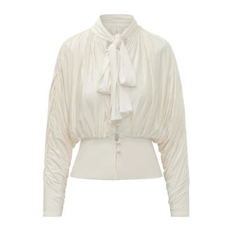 Self Portrait Femme, Blouses et Chemises, Blanc, Taille: 38 FR Top en jersey &agrave; col nou&eacute;