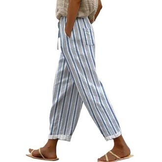 Generic Pantalon d&eacute;contract&eacute; pour femme - &Eacute;lastique - Long - Plage - Loisirs - Lin m&eacute;lang&eacute;, Or rose - E, 5XL