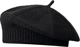 Generic B&eacute;ret tricot&eacute; for femme, chapeau dautomne et dhiver, casquette de peintre, garde au chaud Pour lautomne et lhiver(Black)