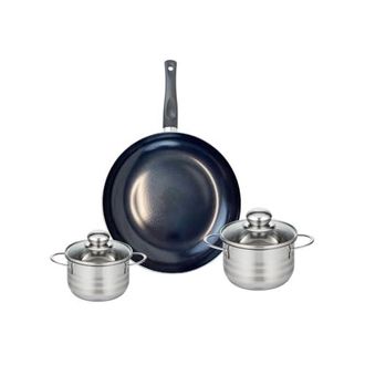 Fackelmann ELO 9719550 Batterie de cuisine 3 pi&egrave;ces, Ensemble de 1 Po&ecirc;le de cuisson 32 cm et 2 faitouts 14 et 16 cm Elo Prima Brillant, inox, induction