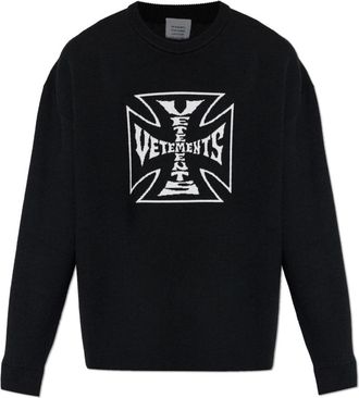 VETEMENTS Homme, Pulls, Noir, Taille: S Pull en laine &agrave; encolure ras du cou