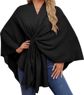 Generic Ch&acirc;le - Couverture ouverte sur le devant, ch&acirc;les et enveloppes, ch&acirc;le &eacute;l&eacute;gant, cape ch&acirc;le, poncho cardigan pour robes de soir&eacute;e, Noir, Refer to descri