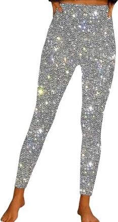 Generic Leggings noirs scintillants pour femme, pantalon à paillettes taille haute, pantalon skinny à paillettes, pantalon léger et brillant, leggings à coupe
