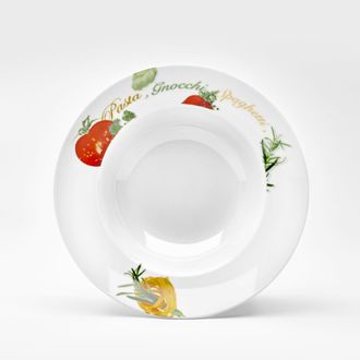 Van Well Pastateller Milano 27 cm - Tiefer Teller aus Porzellan mit buntem Motiv - Wei&szlig;er Suppenteller mit breitem Rand - Ideal f&uuml;r Pasta, Gnocchi & Spaghetti 