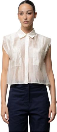 Kaos Kaos, Femme, Blouses et Chemises, Beige, Taille: 38 FR Chemise en organza