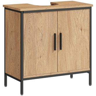 HOMCOM Waschbeckenunterschrank, Badezimmerm&ouml;bel mit 2 T&uuml;ren und verstellbarem Regal, Badezimmerschrank unter dem Waschbecken, moderner Stil, 60 x 30 x 60 cm,