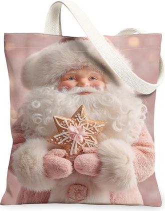 Generic Sacs fourre-tout en toile motif P&egrave;re No&euml;l, vintage, doux, r&eacute;utilisables, confortables, l&eacute;gers, lavables, p&ecirc;che, 13x15 Inch