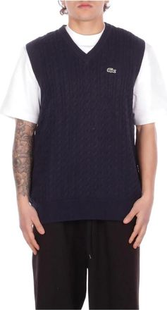 Lacoste Homme, Pulls, Bleu, Taille: XL Gilet Pull Col V en Maille C&acirc;bl&eacute;e