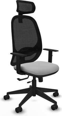 Piqueras y Crespo Grauer Schreibtischstuhl mit 1D-Armlehnen, h&ouml;henverstellbare Lendenwirbelst&uuml;tze und h&ouml;henverstellbares Kopfteil, Neigung und Neigung, ausgestattet mit