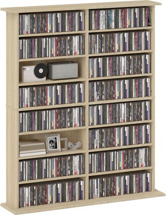 HOMCOM CD- und DVD-Aufbewahrung, Multimedia-Aufbewahrungsmöbel mit 16 Fächern und 12 verstellbaren Regalen, Kapazität max. 720 CDs/396 DVDs und Blu-ray, 106,