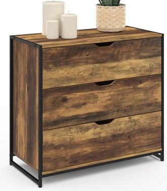 IDMarket Hawkins Kommode mit 3 Schubladen, 80 cm, dunkles Holz, Industriedesign