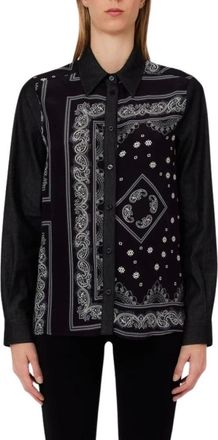 Liu Jo Femme, Blouses et Chemises, Noir, Taille: 38 FR Camicia in denim stampa bandana