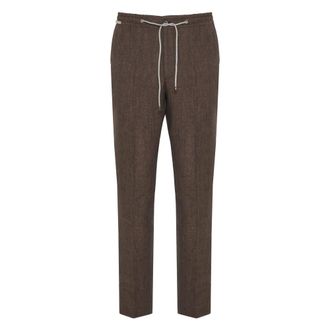 Corneliani Homme, Pantalons, Brun, Taille: 2XL Pantalon en lin &agrave; cordon de serrage et poches