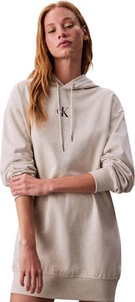 Calvin Klein Damen Hoodie Kleid Premium Terry Lang, Beige (Vanilla Heather), XXL