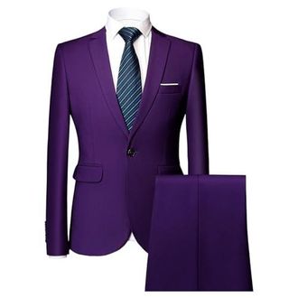 Generic Blazer 2 pi&egrave;ces pour homme &agrave; 1 bouton - Veste solide et pantalon - Blazer &agrave; revers crant&eacute; pour mariage, bal de fin dann&eacute;e, f&ecirc;te, violet, 3XL
