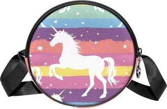 Generic Sac &agrave; bandouli&egrave;re rond pour femme, motif licorne arc-en-ciel, petit sac &agrave; dos &agrave; bandouli&egrave;re avec fermeture &eacute;clair, bretelles r&eacute;glables, sac &agrave; main ron