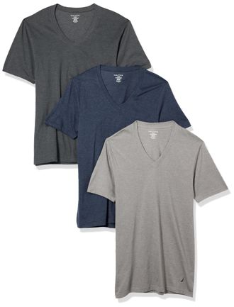 Nautica Herren 3er-Pack Melierte T-Shirts mit V-Ausschnitt Unterhemd, Hellgrau/Anthrazit/Peacoat Heather, L