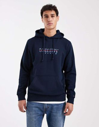 Tommy Jeans Kapuzenpullover in Marineblau mit mittigem Logoprint mit Farbverlauf