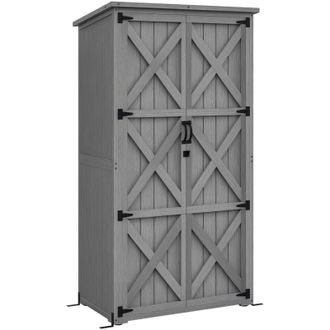 OUTSUNNY Armoire de jardin - Outsunny - avec 2 &eacute;tag&egrave;res, toit inclin&eacute; et bitum&eacute; - en bois massif - 90 x 54,5 x 161/168,5 cm - gris