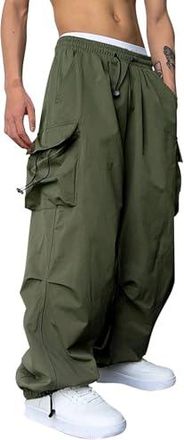Generic Pantalon de parachute d&eacute;contract&eacute; pour homme, pantalon cargo baggy pour homme, coupe ample, pantalon hip-hop harme avec plusieurs poches, pantalon &eacute;la