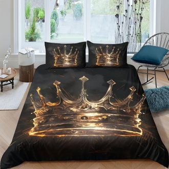 Generic Bettw&auml;sche Set 3D Gedruckte Bunte Krone Bettbezug Mit 2 Kissenbezug 3 Teilig Weiche Atmungsaktive - Betten Set Mit Rei&szlig;verschluss F&uuml;r Jungen M&auml;dchen -