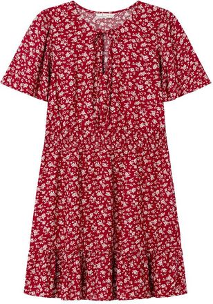 Springfield Damen 3.fq.Vestido Corto Volante Manga Lässiges Kleid, Rot Hibiskus, 36