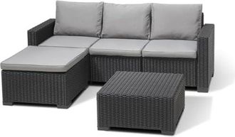 Allibert Salon de jardin en r&eacute;sine imitation rotin tress&eacute; - Gris graphite - Avec pouf et table basse - KETER - 4 personnes - CALIFORNIA
