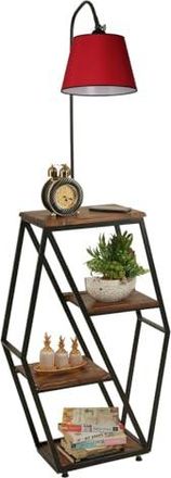 Opviq Modern Floor Lamp with Metal Body & 100% Fir Wood Bookstand, 165 cm Height, Red Color, E27 Socket, Perfect for Home & Office Decor