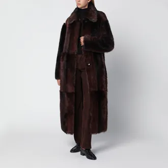 Arma Langer Verena Mantel aus Shearling-Leder, Braun