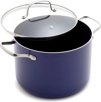 Blue Diamond 8 QTStockpot mit Deckel, diamantinfundiert, PFAS-freie Keramik-Antihaftbeschichtung, langlebiges Metall, Utensiliensicher und kratzfest, gleichmäßige 