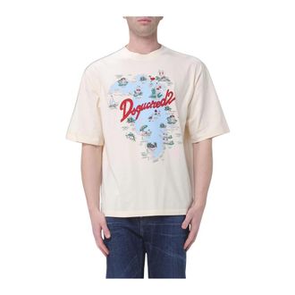 Dsquared2 Map of Dreams Grafik T-Shirt - - Tops - Herren - Beige - L