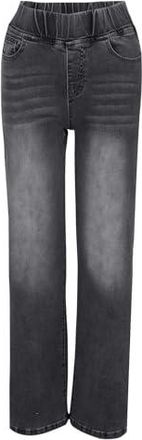Generic Jean pour femme - Taille haute - Avec taille &eacute;lastique - Pantalon droit douillet - Coupe ample - Pantalon baggy - Jean confortable - Jambe droite - Pa