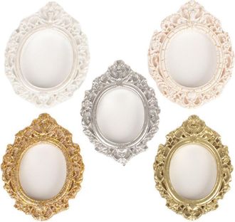 Supvox 5 St&uuml;ck Vintage Bilderrahmen aus Kunstharz Kleiner Ovaler Fotorahmen in Wei&szlig; und Gold Selbstgemacht Mikrolandschaft Dekoration f&uuml;r Wohnraum