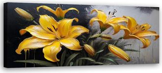 Feeby Bild auf Leinwand - Wandbilder Wohnzimmer Aesthetic - Gelbe Lilien Blumen Pflanzen - 150x50 1tlg - Schlafzimmer Wandekoration - Bilder Zimmer - Living