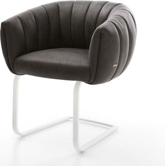 DELIFE Freischwinger Jada-Flex Mikrofaser Anthrazit Vintage Freischwinger flach Wei&szlig; Taschenfederkern, Esszimmerst&uuml;hle