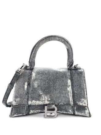 Balenciaga Hourglass Top Handle Bag Denim Printed Leather Small satchel - Noir