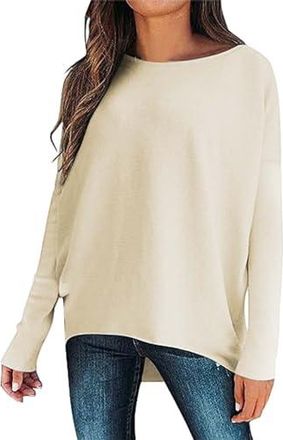 Generic Pull Large Femme Oversize Pull Chaud Hiver Femme Tunique &agrave; Manches Longues Chauve Souris pour Col Bateau &Eacute;paules D&eacute;nud&eacute;es Haut Ample Hiver Tunique Mod